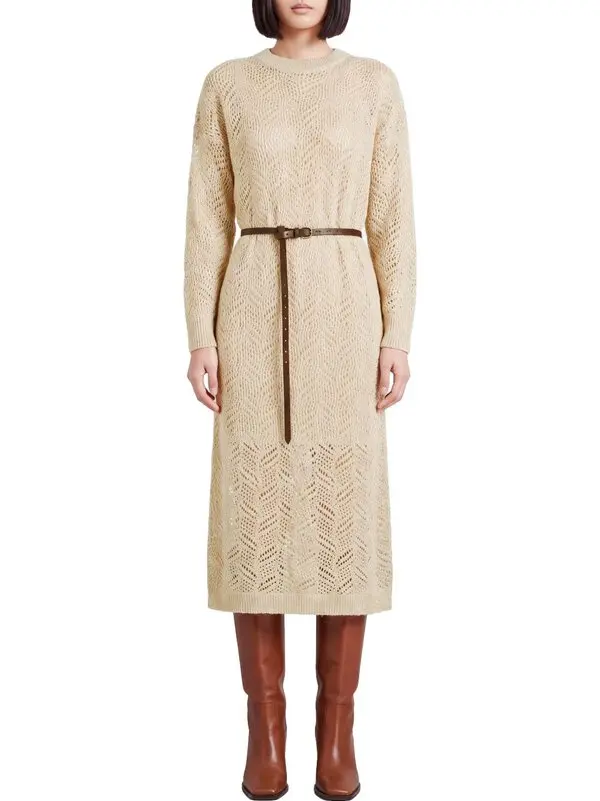 Brunello Cucinelli Sequin-embroidered Wool-knit Midi Dress - Beige
