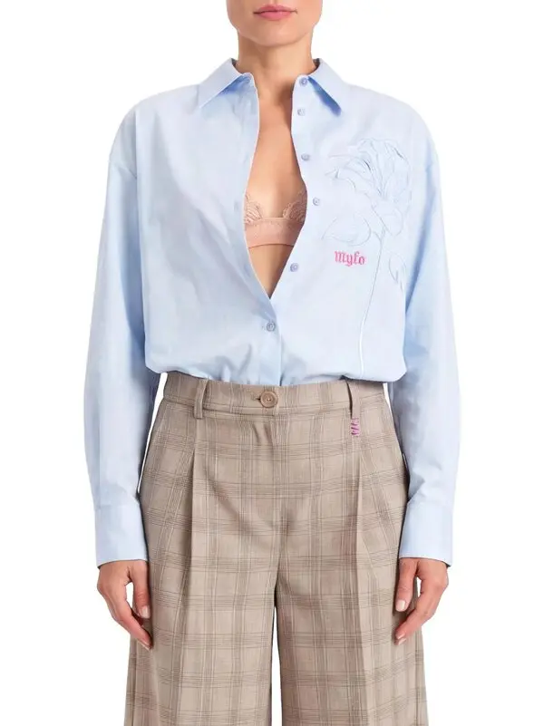 TWINSET Cotton Blend Embroidered Shirt - Blue