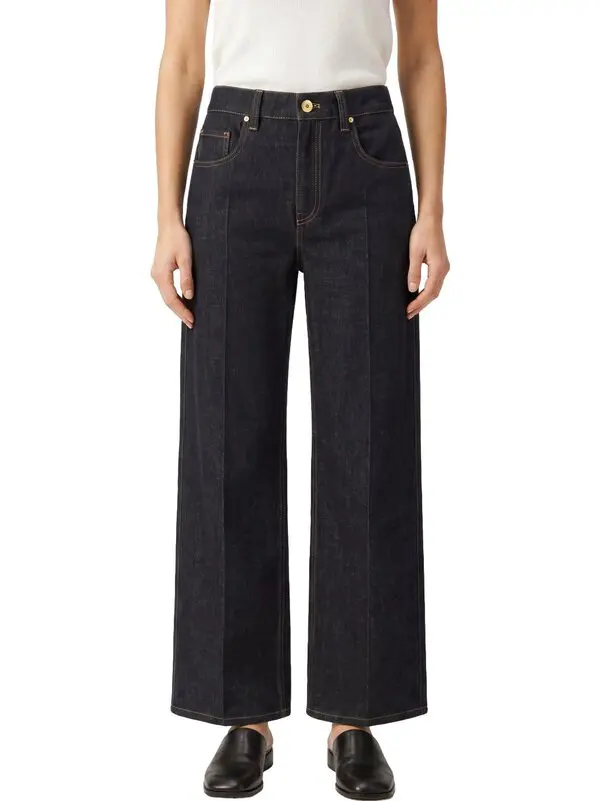 Brunello Cucinelli High-waisted Cropped Wide-leg Jeans With Monili Detailing - Blue