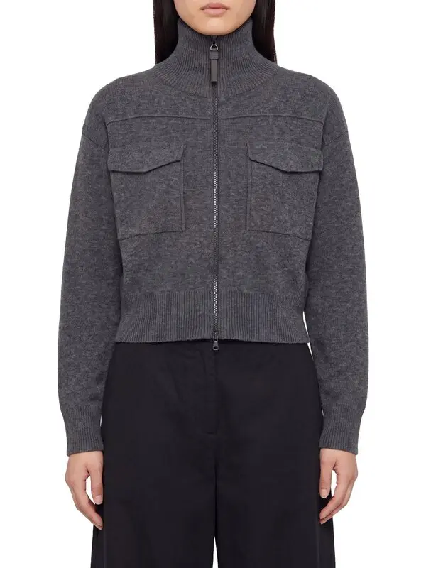Brunello Cucinelli Cashmere Blend Zip-up Cardigan With Collar - Grey