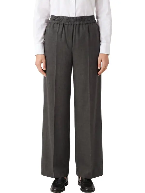 Brunello Cucinelli High-waisted Stretch Wool Blend Wide-leg Trousers - Grey