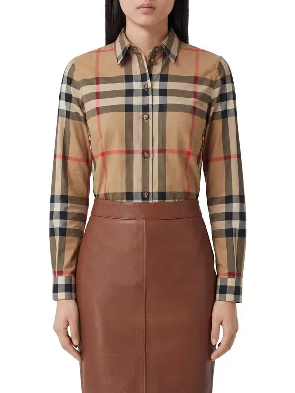 Burberry Long-sleeved Iconic Check Cotton Shirt - Beige