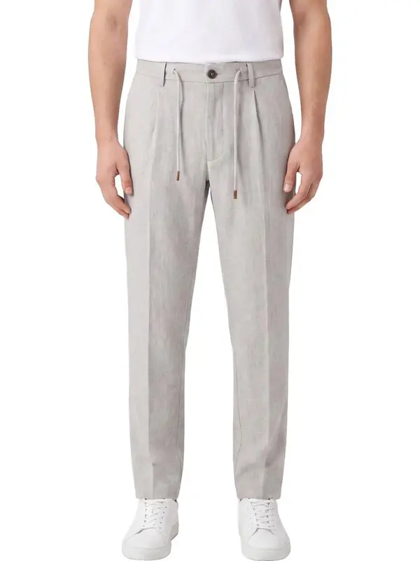 Eleventy Slim Fit Pleated Cotton Chino Pants With Drawstring Waist - Grey
