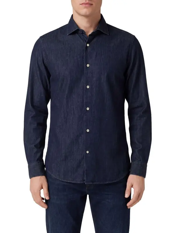 Eleventy Slim Fit Long-sleeved Cotton Shirt With French Collar - Blue
