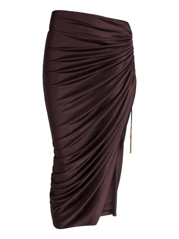 Balmain Ruched Midi Skirt - Brown