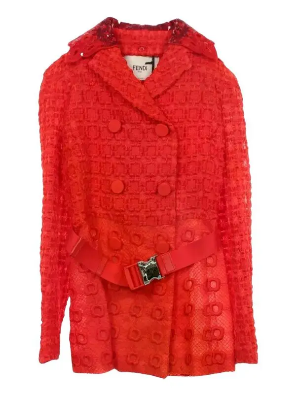 Fendi Silk Embroidered Double-breasted Jacket - Red