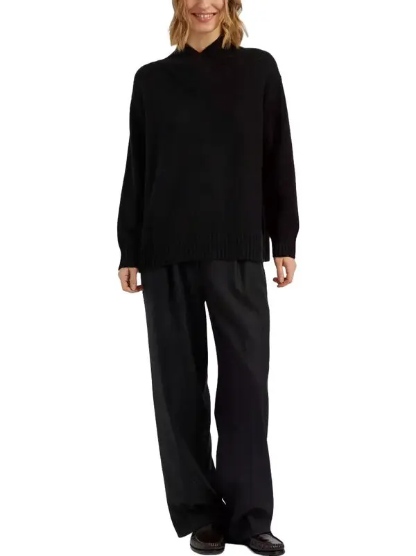 Chinti & Parker Cashmere Ribbed Knit Wrap Neck Sweater - Black