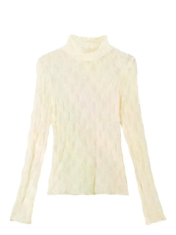 TWINSET Stretch Lace Turtleneck Top - Neutrals