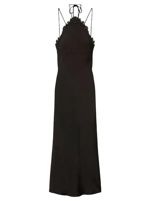 TWINSET Long Satin Dress With Floral Embroidery - Black