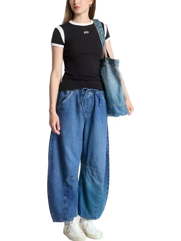 Gap Drawstring Barrel-leg Jeans - Blue
