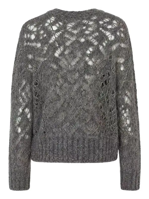 Max Mara Open-knit Crew Neck Long Sleeve Sweater - Grey