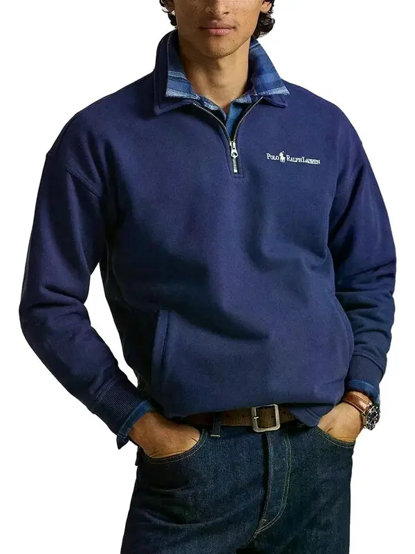Polo Ralph Lauren Embroidered Quarter-zip Sweater - Blue
