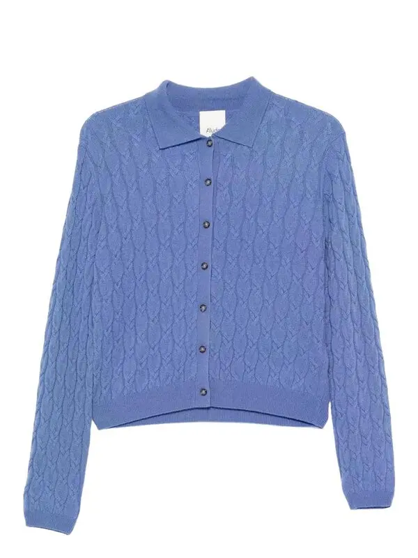 ALLUDE Cable-knit Polo-collar Cardigan - Blue