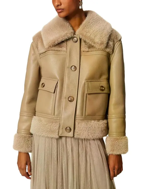 TWINSET Faux-fur Trimmed Leather-effect Jacket - Neutrals