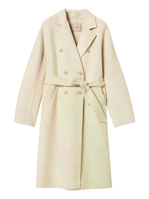 TWINSET Belted Double-breasted Coat - Neutrals
