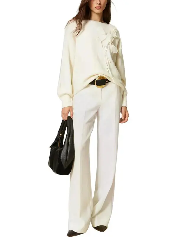 TWINSET Jumper With Organza Floral Ramage Appliqu - Neutrals