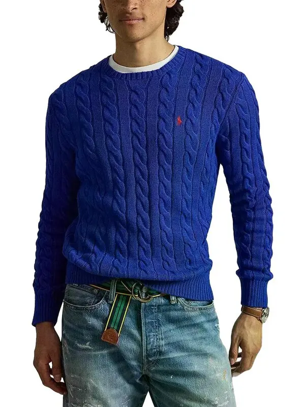 Polo Ralph Lauren Cable Knit Embroidered Logo Sweater - Blue