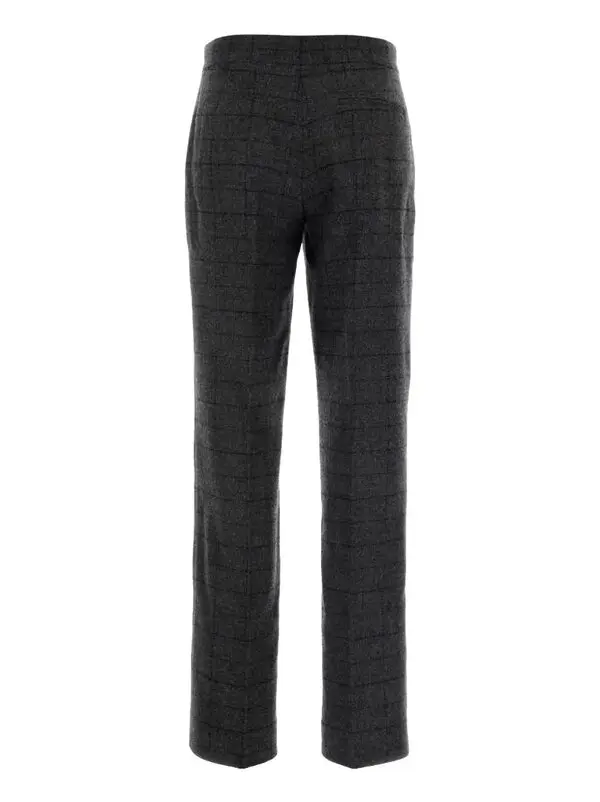 Moschino Embroidered Checked Wool Trousers - Grey