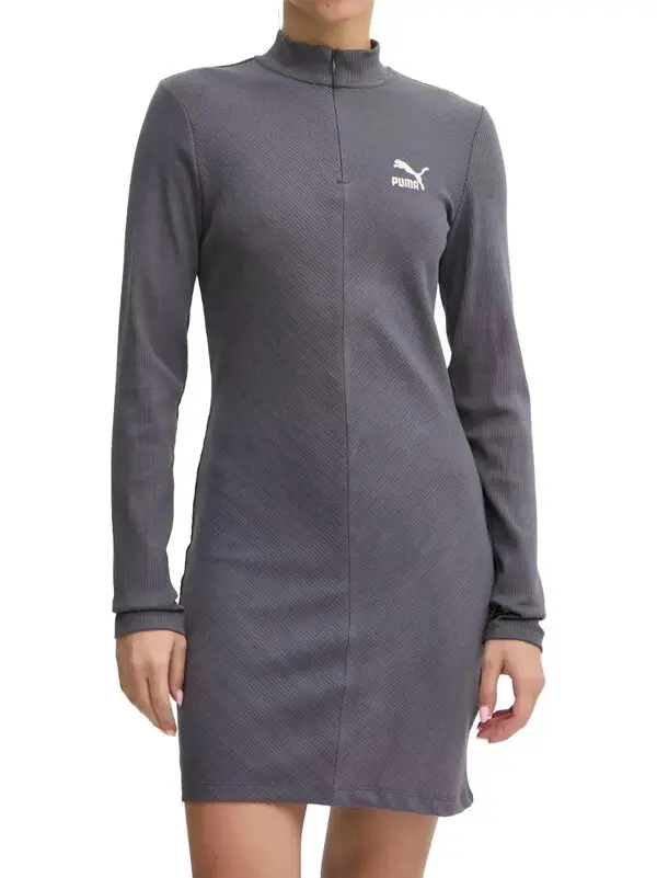 PUMA Ribbed-knit Long-sleeve Mini Dress - Grey
