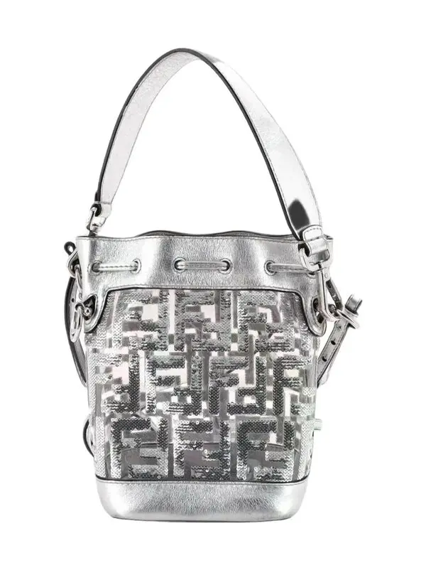 Fendi Mon Tresor Sequin Zucca Embroidered Pvc Mini Bucket Bag - Silver