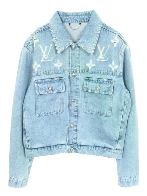 LOUIS VUITTON Monogram Distressed Denim Jacket - Blue