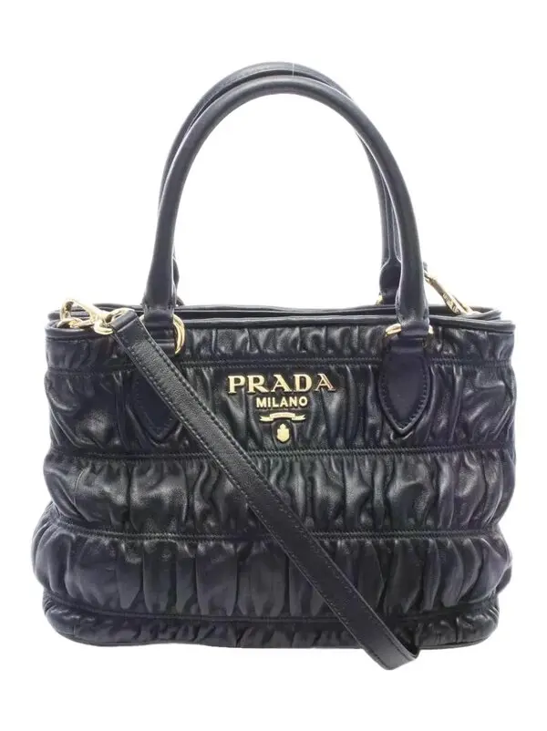 Prada Gaufre Ruched Leather Tote Bag - Black