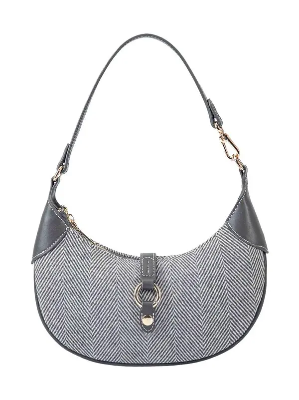MKF COLLECTION - J'OMOR Mire Half Moon Shoulder Bag In Herringbone - Grey