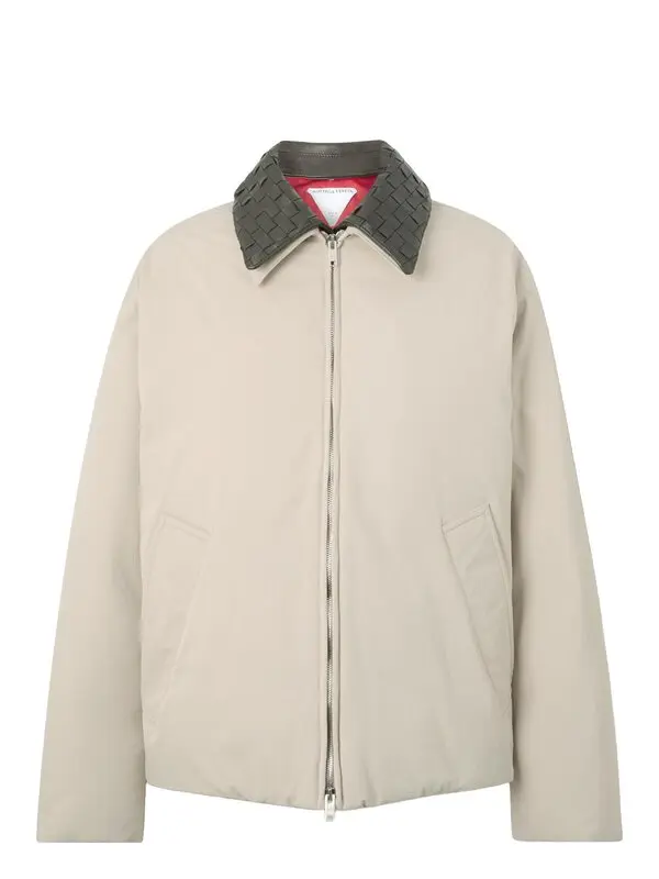 Bottega Veneta Intrecciato Leather-trimmed Recycled-shell Down Jacket - Gray
