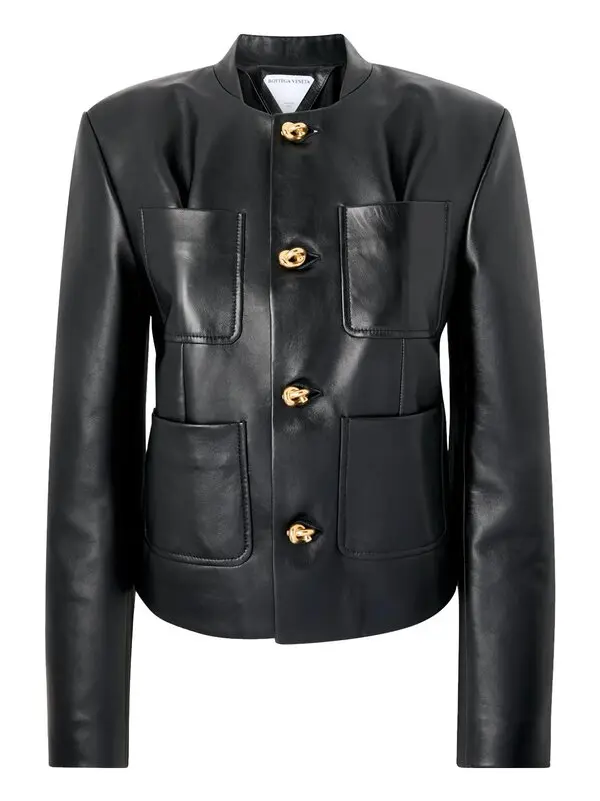 Bottega Veneta Leather Jacket With Knot Buttons - Black