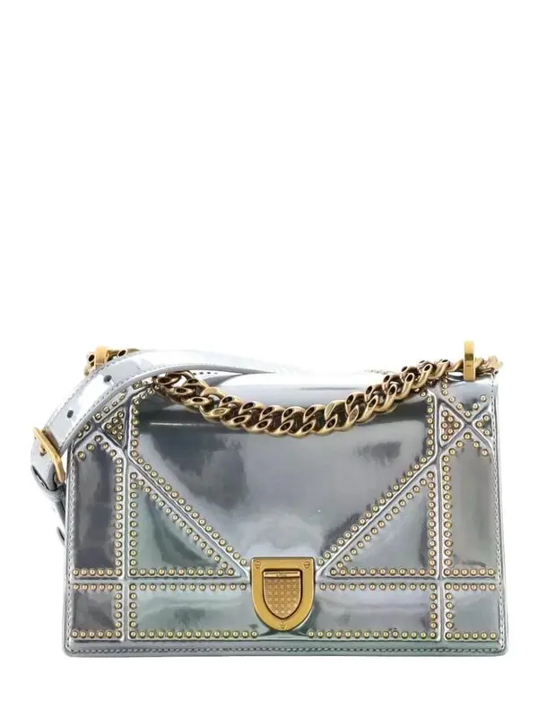Dior Diorama Flap Bag Studded Patent Small Crossbody Bag - Silver
