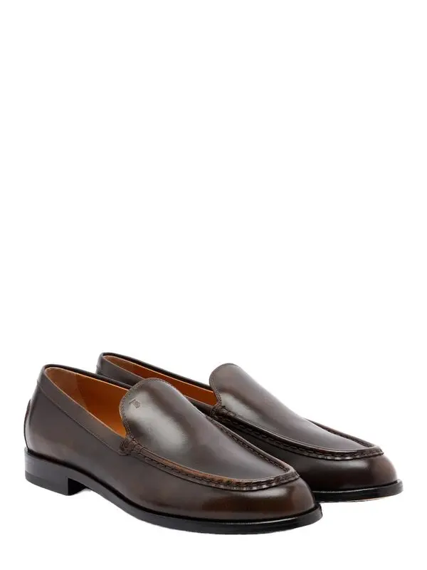 TOD'S Studded Leather Loafers - Brown