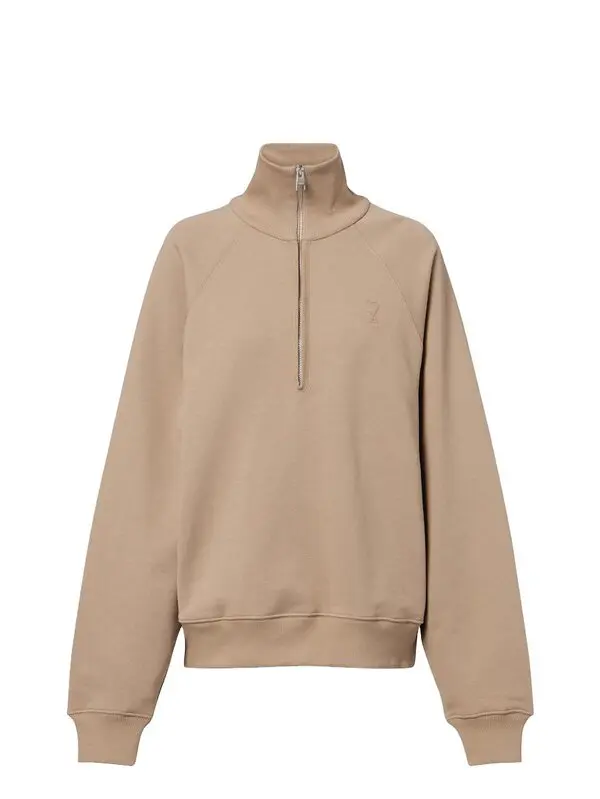 AMI Paris De Coeur Half-zip Sweatshirt - Beige