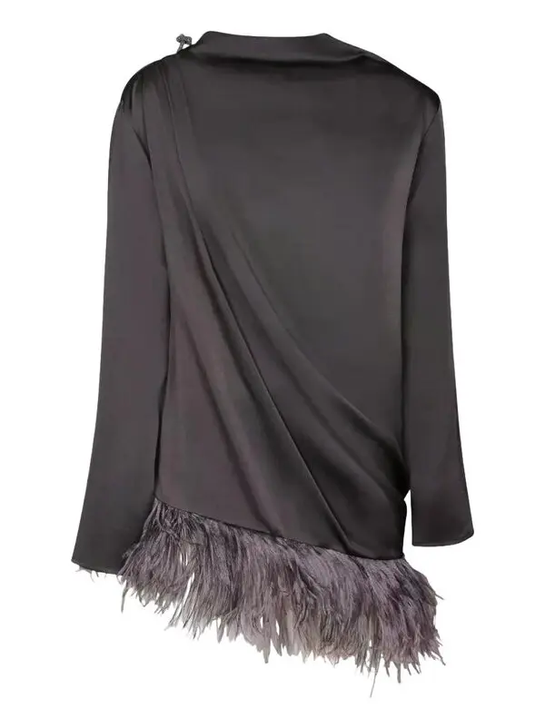 Fabiana Filippi Feather Trim Draped Top - Grey