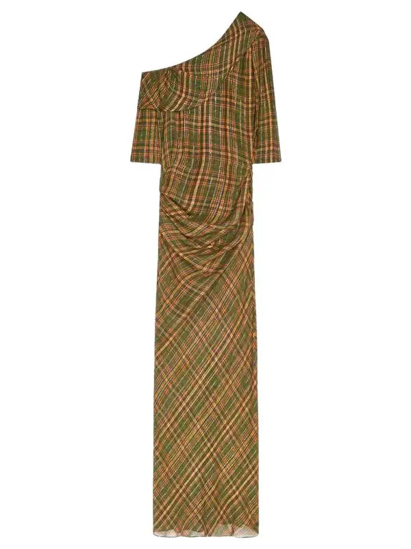 Dries Van Noten Off-shoulder Lurex Checked Maxi Dress - Green