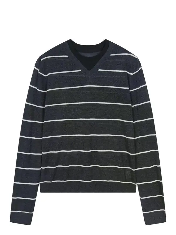 JNBY V-neck Striped Long Sleeve Sweater - Grey