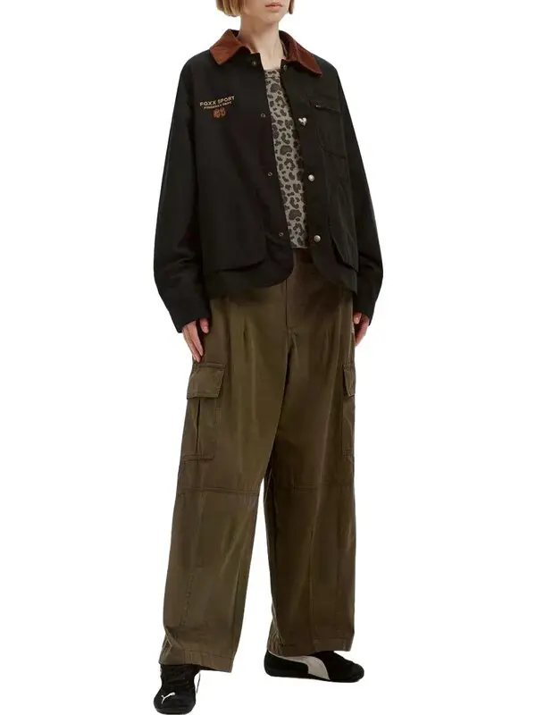 FINGERCROXX Corduroy Collar Logo Print Jacket - Black
