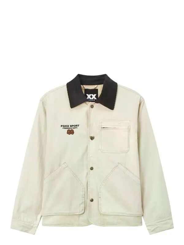 FINGERCROXX Corduroy Collar Logo Patch Jacket - Neutrals