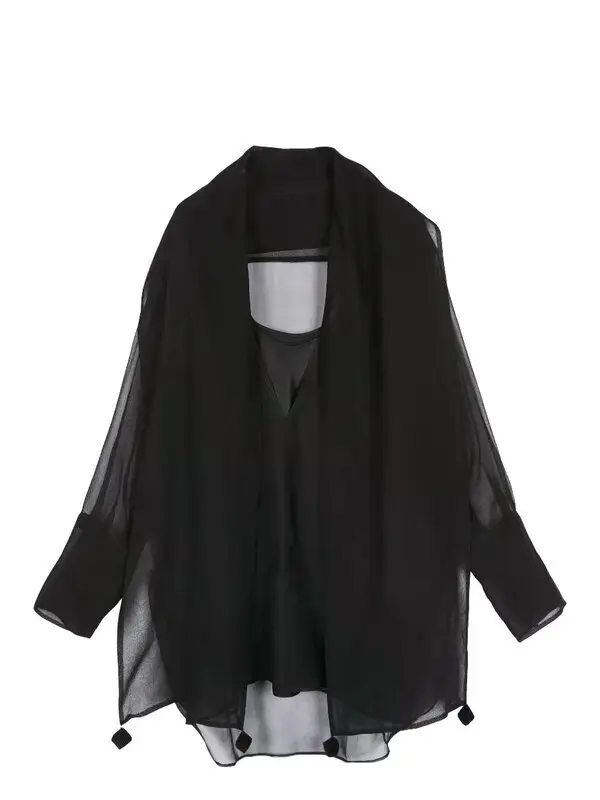LESS V-neck Silk Organza Blouse - Black
