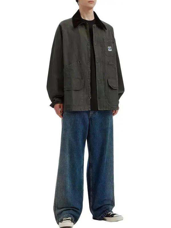 FINGERCROXX Corduroy Collar Patch Pocket Jacket - Grey