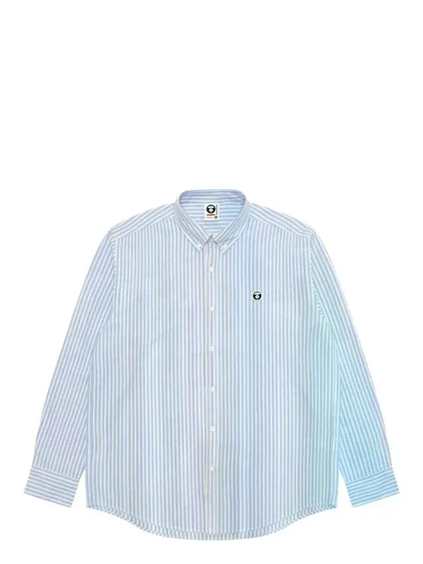 AAPE BY *A BATHING APE Moonface Vertical-stripe Logo-patch Shirt - Blue