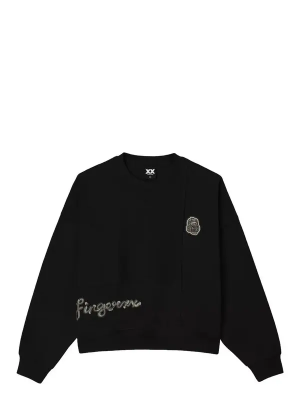FINGERCROXX Patchwork Logo-patch Crew Neck Sweater - Black