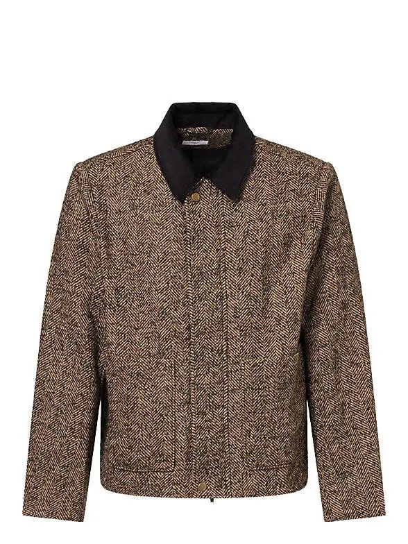 PERCIVAL Boxy Herringbone Woven Jacket - Brown