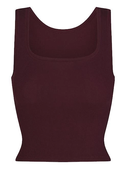 SKIMS Cotton Ribbed Scoop Neck Tank Top - Currant