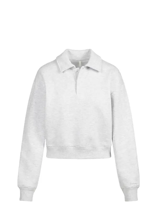 SKIMS Logo Cotton-fleece Polo Sweatshirt - Light Heather Grey