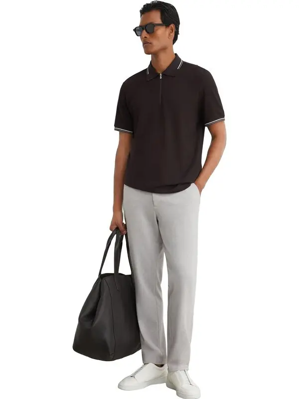 REISS R-flex Half-zip Polo Shirt - Brown