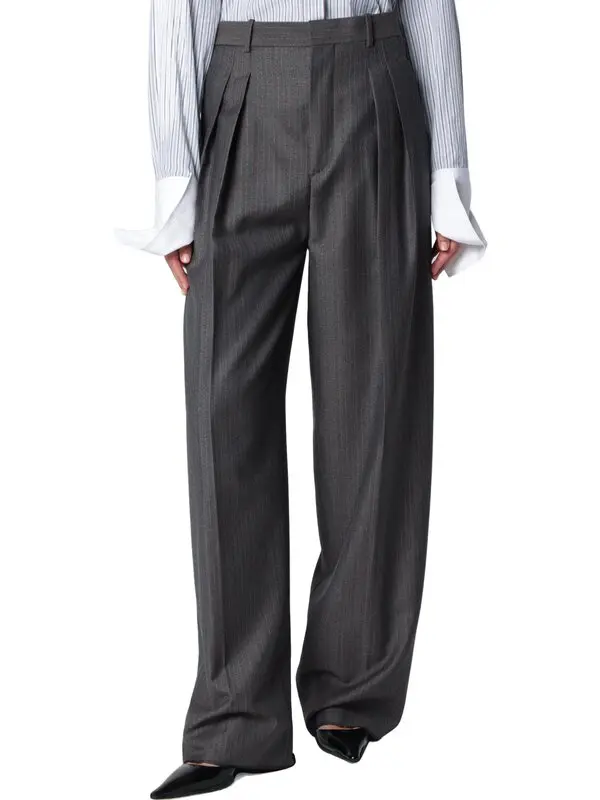 Bottega Veneta Mélange Pinstripe Trousers In Mohair Wool - Grey