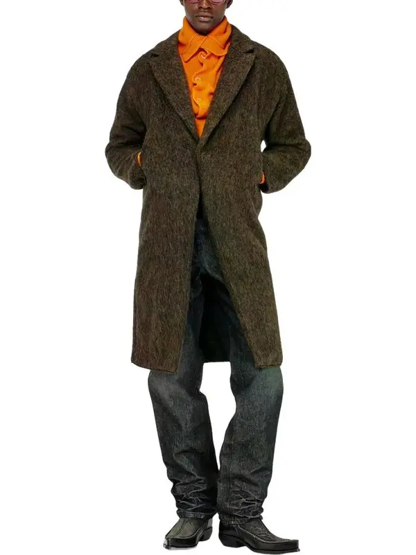 DIESEL® Brushed Wool Blend Mid-length Coat - Brown