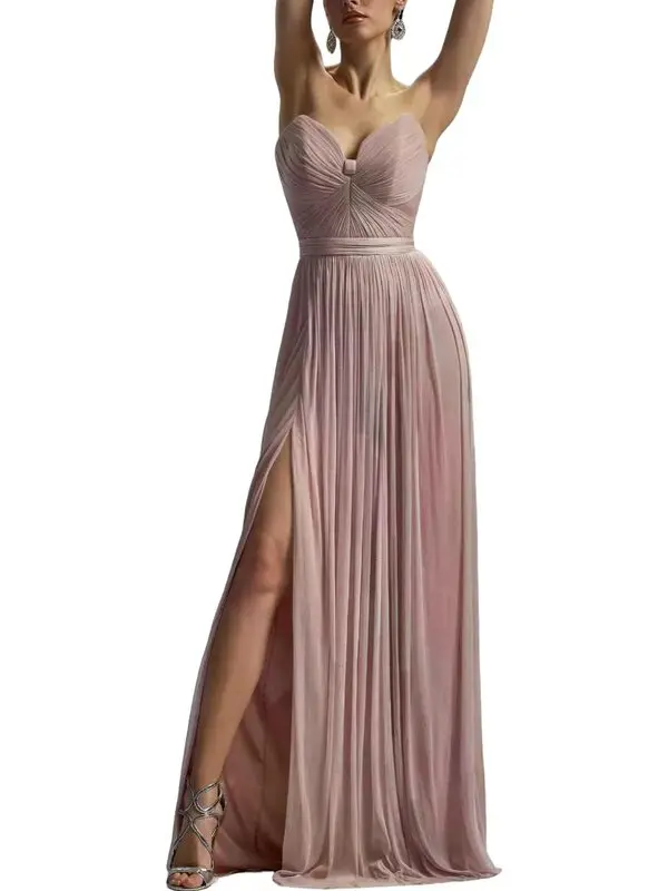 CRISTALLINI Ruched Strapless Maxi Dress - Pink