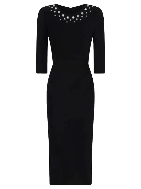 Chiara Boni La Petite Robe Faux-pearl Embellished Ruched Midi Dress - Black