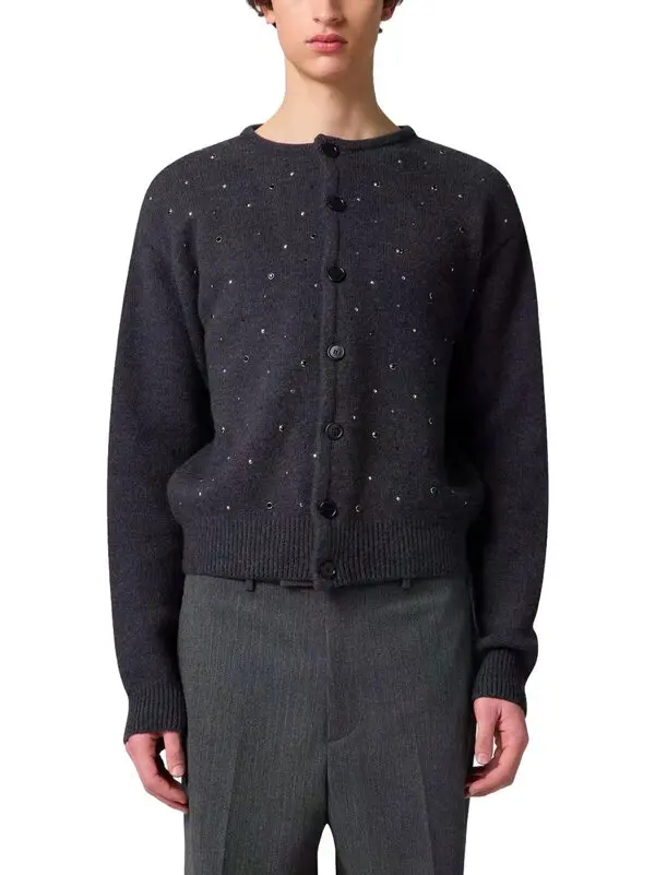 MSGM Crystal-embellished Eyelet Cardigan - Grey